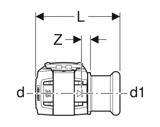 Geberit GE FlowFit-MAP Übergang Muffe d25-d22 aus Edelstahl, ÜA 620335001