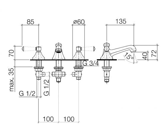 Dornbracht Madison Flair 3-Loch-Batterie 20700370-09