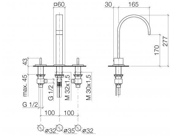 Dornbracht Aloys F. DO WT-3-Lochbatt. mit Ablaufgarnitur MEM 20713782 ...
